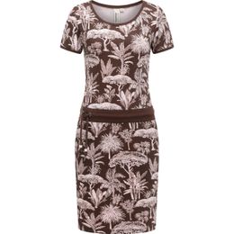 Sommerkleid Ragwear "Baomi Tropic YOUMODO", Damen, Gr. XXL (44), Normalgr&ouml;&szlig;en, braun, Material: 100% Baumwolle, figurumspielend ca. Mitte Oberschenkel, Rundhals, &Auml;rmel ohne &Auml;rmelschlitz Rippb&uuml;ndchen, Kleider Sommerkleid, Gemustertes Kurzarm Kleid f&uuml;r Damen