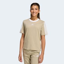 T-Shirt adidas Sportswear "ESSENTIALS KIDS", M&auml;dchen, Gr. 128, wonder cargo, wei&szlig;, Obermaterial: 100% Baumwolle, Rundhals, Shirts T-Shirt, klassische Passform, 3-Streifen an den &Auml;rmeln, aus Baumwolle
