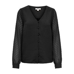 Langarmbluse Only "ONLRHODES METTE L/S DOBBY VNECK TOP WVN", Damen, Gr. M, schwarz, Web, Obermaterial: 100% Polyester, unifarben, regular fit normal, V-Ausschnitt, Blusen, Kunstfaser, regular fit, V-Ausschnitt