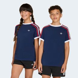 T-Shirt adidas originals "3 STRIPE TEE", M&auml;dchen, Gr. 128, night indigo, night indigo, better scarlet, Obermaterial: 100% Baumwolle, normal, Rundhals, Shirts T-Shirt