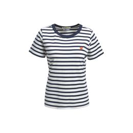 Smith & Soul T-Shirt SMITH & SOUL, Damen, Gr. L, marine, Single Jersey, Obermaterial: 100% Baumwolle, gestreift, regular fit normal, Rundhals, abgesteppte Kante, Shirts T-Shirt, im Streifendesign, Stickerei vorn