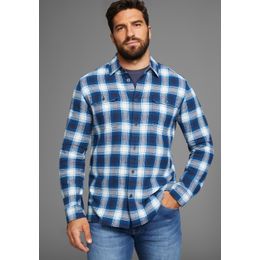MAN'S WORLD Flanellhemd MAN'S WORLD, Herren, Gr. 5XL (51/52), N-Gr, blau (blau kariert), Obermaterial: 100% Baumwolle, kariert, regular fit, Hemden, mit Brusttaschen, Topseller