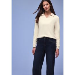 Sweatshirt Street One, Damen, Gr. 38, beige (soft beige), Sweatware, Obermaterial: 85% Baumwolle, 15% Polyester, unifarben, l&auml;ssig geschnitten h&uuml;ftbedeckend, V-Ausschnitt, B&uuml;ndchen, Sweatshirts Sweatshirt, mit Hemdkragen