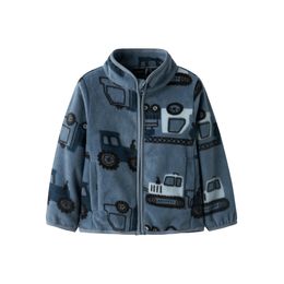 Fleecejacke name it "NMMMEEKO FLEECE JACKET AOP2", Jungen, Gr. 110, flint stone, Fleece, Obermaterial: 100% Polyester, bedruckt, Basic normal, elastischer Bund, Jacken Fleecejacke