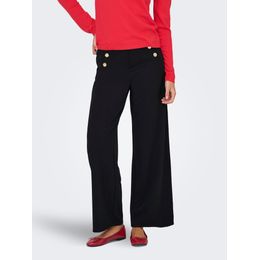 Anzughose Only "ONLTILDA LIFE 6-BUTTON PANTS JRS NOOS", Damen, Gr. M, L&auml;nge 32, schwarz detail:gold buttons, Jersey, Obermaterial: 95% Polyester, 5% Elasthan, unifarben, regular fit lang, Hosen Anzughose
