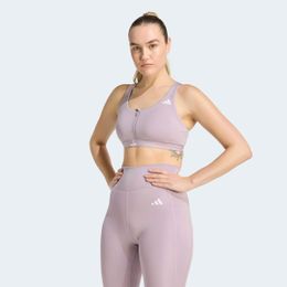 Damen Sport-BH "OPTIME ESSENTIALS WORKOUT ZIP-FRONT MEDIUM SUPPORT", adidas Performance, Gr. XSpreloved fig, Obermaterial: 85% Polyester, 15%