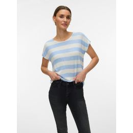 V&eacute;ro Moda Kurzarmshirt VERO MODA "VMWIDE STRIPE SL TOP GA JRS NOOS", Damen, Gr. L, blau (brunnera blau stripes:snow wei&szlig;), Jersey, Obermaterial: 96% Viskose, 4% Elasthan, gestreift, regular fit normal, Rundhals, Shirts, Viskosemischung