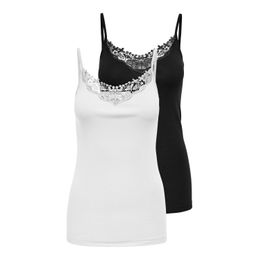 Longtop Only "ONLLULU LACE SINGLET 2PACK CS JRS", Damen, Gr. L, schwarz pack:wei&szlig;, Jersey, Obermaterial: 100% Baumwolle, unifarben, h&uuml;ftlang, V-Ausschnitt, Tops