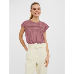 V&eacute;ro Moda Kurzarmbluse VERO MODA "VMDEBBIE PLEAT S/L TOP GA NOOS", Damen, Gr. L, nostalgia rose, Web, Obermaterial: 100% Viskose, unifarben, normal taillenbedeckt, Rundhals, Fl&uuml;gel&auml;rmel,angeschnitten, Blusen, Viskose, regular fit