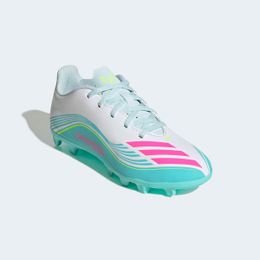 Fu&szlig;ballschuh adidas Performance "F50 MESSI CLUB FIRM GROUND/MULTI GROUND KIDS", M&auml;dchen, Gr. 31, cloud wei&szlig;, lucid pink, flash aqua, Synthetik, Textil, Schuhe Fu&szlig;ballschuh, f&uuml;r viele verschiedene B&ouml;den geeignet, f&uuml;r Kinder & Jugendliche