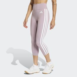 Trainingstights adidas Performance "OPTIME ESSENTIALS WORKOUT 3-STREIFEN 3/4 LEGGINGS", Damen, Gr. L, N-Gr, preloved fig, wei&szlig;, normal, gr., Obermaterial: 85% Polyester, 15% Elasthan, 3/4-L&auml;nge, Hosen
