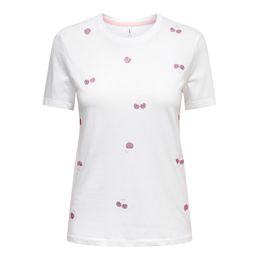 Kurzarmshirt Only "ONLNIKITA REG S/S TOP BOX JRS", Damen, Gr. S, hellwei&szlig; aop:cherry, Jersey, Obermaterial: 100% Baumwolle, bedruckt, regular fit normal, Rundhals, Shirts, Baumwolle, regular fit, Rundhals, Regular Waist