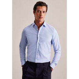 Businesshemd Seidensticker "Schwarze Rose", Herren, Gr. M (39), verl&auml;ngerte &Auml;rmell&auml;ngen, blau (mittelblau), 100% Baumwolle, Strukturmuster, unifarben, slim fit, 2-Knopf-Manschette, Hemden, Slim 1/1 Extra lang Kentkragen Struktur