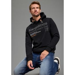 Kapuzensweatshirt Kangaroos, Herren, Gr. XXL, schwarz, angeraute Sweatware, Obermaterial: 60% Baumwolle, 40% Polyester. Kapuzenfutter: 60% Baumwolle, 40% Polyester, schmal, angesetztes B&uuml;ndchen, Sweatshirts, mit regulierbarem Elastikband an der Kapuze, schmale Passform