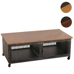 Mendler Couchtisch HWC-N28, Sofatisch, Rollen 2 F&auml;cher, 3D-Struktur Industrial Retro Metall Holz 45x120x60cm 106030