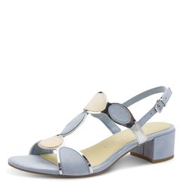 Sandalette Marco Tozzi, Damen, Gr. 38, hellblau, vanille, Lederimitat, Textil, unifarben mit Farbeinsatz, Schuhe Sandalette, Blockabsatz, Sommerschuh, Riemchensandale mit verstellbarer Schnalle