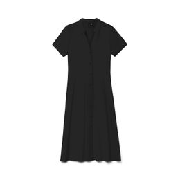 V&eacute;ro Moda Blusenkleid VERO MODA "VMJOSIE S/S CALF SHIRT DRESS WVN GA", Damen, Gr. L, N-Gr, schwarz, Web, Obermaterial: 83% Viskose, 17% Nylon, unifarben, regular fit knieumspielend, V-Ausschnitt, Kleider Blusenkleid, Viskosemischung, regular fit