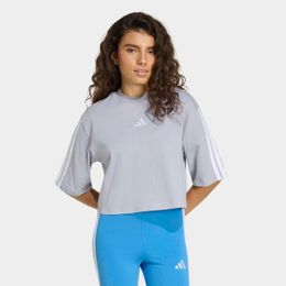 T-Shirt adidas Sportswear "W 3S SJ TLR T", Damen, Gr. M, halo silber, wei&szlig;, Obermaterial: 100% Baumwolle, bauchfrei, Rundhals, Shirts T-Shirt