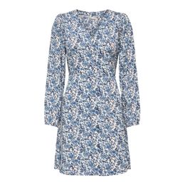 Druckkleid Only "ONLEVIDA L/S SHORT DRESS WVN NOOS", Damen, Gr. XS, N-Gr, coronet blau aop:jadie flower, Web, Obermaterial: 100% Viskose, bedruckt, regular fit kniefrei, V-Ausschnitt, Kleider Druckkleid