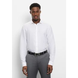 Businesshemd OLYMP "OLYMP Level Five garment washed, body fit, Kent", Herren, Gr. 38, Normaler Arm, wei&szlig;, 57% Leinen, 43% Baumwolle, Hemden