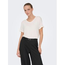 Jacqueline de Yong T-Shirt JDY "JDYSISSY S/S V-NECK TOP JRS DIA", Damen, Gr. M, cloud dancer, Jersey, Obermaterial: 96% Viskose, 4% Elasthan, unifarben, regular fit h&uuml;ftlang, V-Ausschnitt, angeschnitten Umschlagsaum, Shirts T-Shirt