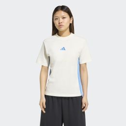 T-Shirt adidas Sportswear "ESSENTIALS 3-STREIFEN COTTON", Damen, Gr. XS, sanftes wei&szlig;, ray blau, Obermaterial: 100% Baumwolle, normal, Rundhals, Shirts T-Shirt