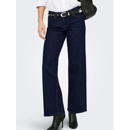 Low-rise-Jeans Only "ONLJUDY-O LW WIDE DNM RINSE TAI966", Damen, Gr. XS (34), N-Gr, blau (dunkelblau denim), Denim/Jeans, Obermaterial: 99% Baumwolle, 1% Elasthan, unifarben, lang, Jeans, Baumwollmischung, low waist, wide fit
