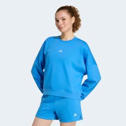 Sweatshirt adidas Sportswear "ESSENTIALS SMALL LOGO FEELCOMFY", Damen, Gr. M, ray blau, wei&szlig;, Obermaterial: 70% Baumwolle, 30% Polyester, Rundhals, angesetztes B&uuml;ndchen, Sweatshirts Sweatshirt