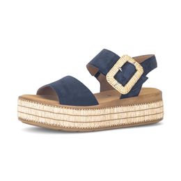 Keilsandalette Gabor, Damen, Gr. 40, marine, Veloursleder, Schuhe, Plateau, Sandale, Sommerschuh mit dekorativer Zierschnalle aus Bast
