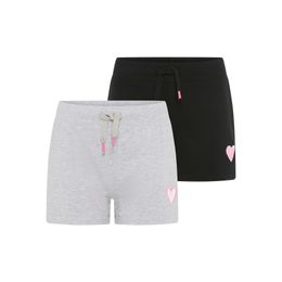H.I.S. Sweatshorts H.I.S "2er Pack Sweat-Shorts mit Stickerei f&uuml;r M&auml;dchen", M&auml;dchen, Gr. 164/170, N-Gr, schwarz, graumeliert, Sweatware, Obermaterial: 100% Baumwolle. Obermaterial Melange: 95% Baumwolle, 5% Viskose, bestickt, Basic kurz, Hosen Sweatshorts, f&uuml;r M&auml;dchen, mit Gummizug am Bund, aus Baumwolle und Viskose