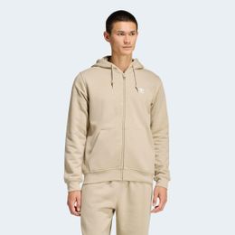 Kapuzensweatshirt adidas originals "TREFOIL ESSENTIALS", Herren, Gr. S, stone khaki, Obermaterial: 70% Baumwolle, 30% Polyester, angesetztes B&uuml;ndchen, Sweatshirts, Full Zip Hoddie, Kapuzenpullover, Kapuzenjacke mit Rei&szlig;verschluss