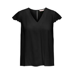 Kurzarmbluse Only "ONLELVA-VIA S/S DETAIL TOP WVN CS FR", Damen, Gr. L, schwarz, Web, Obermaterial: 100% Viskose, unifarben, normal, V-Ausschnitt, Blusen, Viskose, Spitze