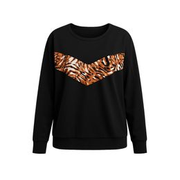 Stil Diva Sweatshirt Damen Gr&ouml;&szlig;e XXL sand / mandarine / schwarz