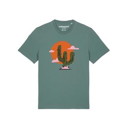 Watapparel T-Shirt 'Kaktus Im Sonnenuntergang' Herren Gr&ouml;&szlig;e XS oliv / tanne / neonorange / rosa