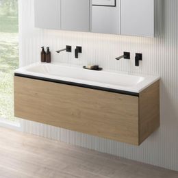 rivea Dia Unterschrank B: 141 cm mit 1 Auszug, Doppelwaschtisch ohne Hahnloch wei&szlig;,, BR0044SO+BR0126WH,