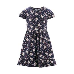 Jerseykleid happy girls, M&auml;dchen, Gr. 140, N-Gr, navy, Jersey, Obermaterial: 95% Baumwolle, 5% Elasthan, bedruckt, Basic kniebedeckend, Rundhals, Kleider Jerseykleid