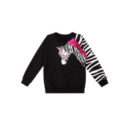Denokids Pullover 'Zebra Ruffled' M&auml;dchen Gr&ouml;&szlig;e 104 pink / schwarz / wei&szlig;