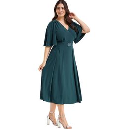 sheego Gro&szlig;e Gr&ouml;&szlig;en Abendkleid mit Stickerei am Taillenbund, petrol, Gr&ouml;&szlig;e 56 - Damen