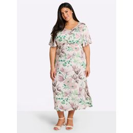 sheego Gro&szlig;e Gr&ouml;&szlig;en Blumenkleid mit Fl&uuml;gel&auml;rmeln und Knotendetail, champagner-puder-bedruckt, Gr&ouml;&szlig;e 54 - Damen