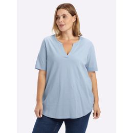 sheego Gro&szlig;e Gr&ouml;&szlig;en T-Shirt mit offenem V-Schlitz, hellblau, Gr&ouml;&szlig;e 56/58 - Damen