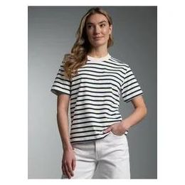 T-Shirt TRIGEMA "TRIGEMA Cropped T Shirt mit "Sail" Ringelmuster", Damen, Gr. M, natur, Single Jersey, 100% Baumwolle, Basic, Rundhals, Shirts T-Shirt