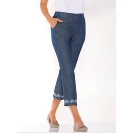 WITT Damen 7/8-Jeans mit Bl&uuml;tenstickerei, blue-stone-washed, Gr&ouml;&szlig;e 20