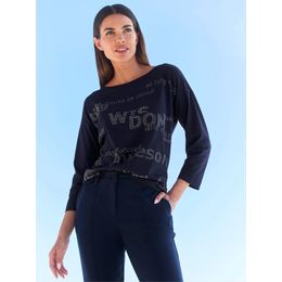 Heine Witt Damen 3/4-Arm-Shirt mit Glitzersteinchen-Schriftzug, marine, Gr&ouml;&szlig;e 50