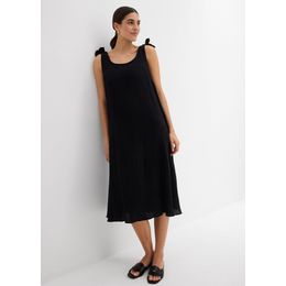 bonprix Tr&auml;gerkleid aus weichem Musselin, schwarz, Gr.38, Wadenlanges Web-Kleid mit auff&auml;lligem Bindedetail am R&uuml;cken, 100% Baumwolle