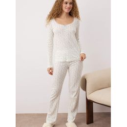 Trendyol Pyjama Damen Gr&ouml;&szlig;e L gelb / lavendel / wei&szlig; Winterkleid