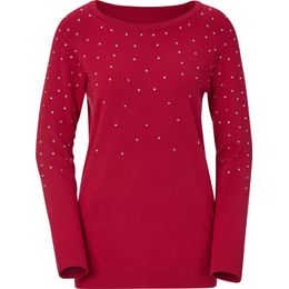CR&Eacute;ATION L Damen Langarm-Pullover mit Glitzersteinchen rot Gr&ouml;&szlig;e 40