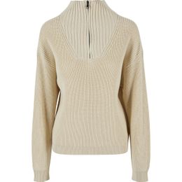 Urban Classics Damen Sweatjacke "Urban Classics Damen Ladies Oversized Knit Troyer"sand, Gr. XL, unifarben, 50% Baumwolle, 50% Polyacryl, Sweatjacken