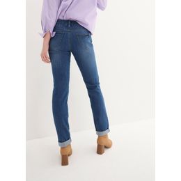 bonprix Damen Straight-Jeans "Straight Jeans Mid Waist, Stretch", blau, Gr. 52, Denim/Jeans, Obermaterial: 82% Baumwolle, 17% Polyester, 1% Elasthan,