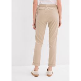bonprix Damen Chinohose, beige, Gr. 46, Web, Obermaterial: 66% Polyester, 33% Viskose, 1% Elasthan, Hosen, aus weichem Obermaterial mit