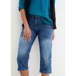 bonprix Damen Caprijeansblau denim, Gr. 52, Denim/Jeans, Obermaterial: 82% Baumwolle, 17% Polyester, 1% Elasthan, Jeans, figurformende Passform,